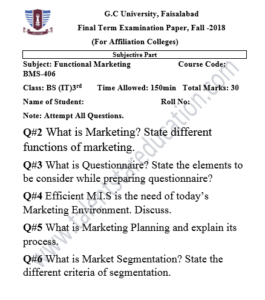 BS.IT (Information Technology) Govt College Faisalabad Past Papers for ...