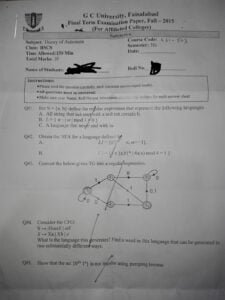 BSCS Gcuf Past Paper For Affiliated Colleges-BSCS Past Paper GCUF