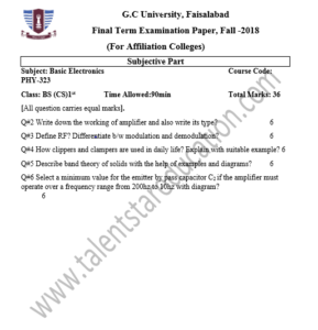 BS.IT (Information Technology) Govt College Faisalabad Past Papers for ...