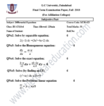 BSCS Computer Science GCUF Past Papers For Affiliated Colleges