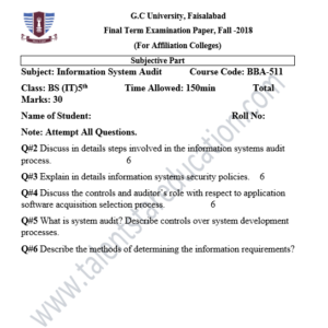 BS.IT (Information Technology) Govt College Faisalabad Past Papers for ...