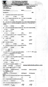 BSCS Computer Science GCUF Past Papers For Affiliated Colleges