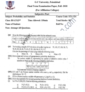 BSCS Computer Science GCUF Past Papers For Affiliated Colleges