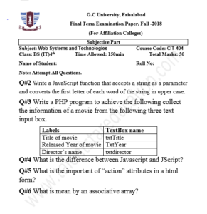 BS.IT (Information Technology) Govt College Faisalabad Past Papers for ...