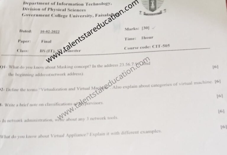 BS.IT (Information Technology) Govt College Faisalabad Past Papers for ...