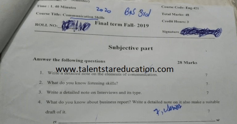 BS. English GCUF Past Papers for Affiliated Colleges - Talent Star ...