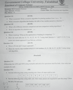 BSCS Gcuf Past Paper For Affiliated Colleges-BSCS Past Paper GCUF