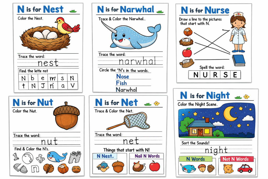 Letter N Worksheets for Preschoolers