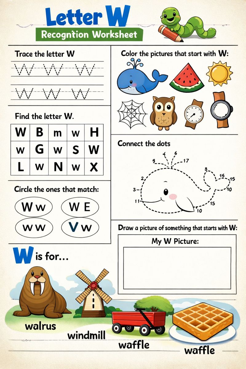 Worksheets for the Letter W