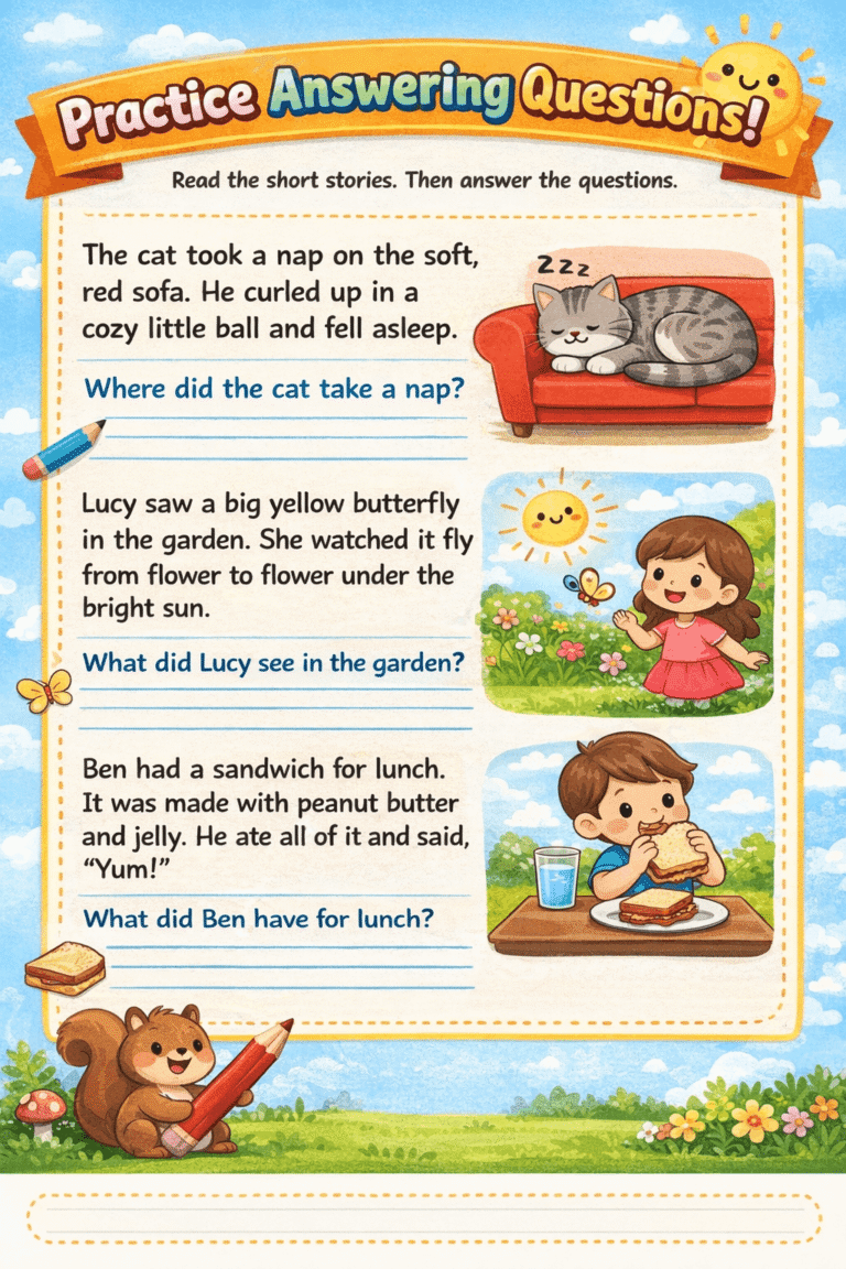 Practice Answering Questions Worksheet 1st Grade