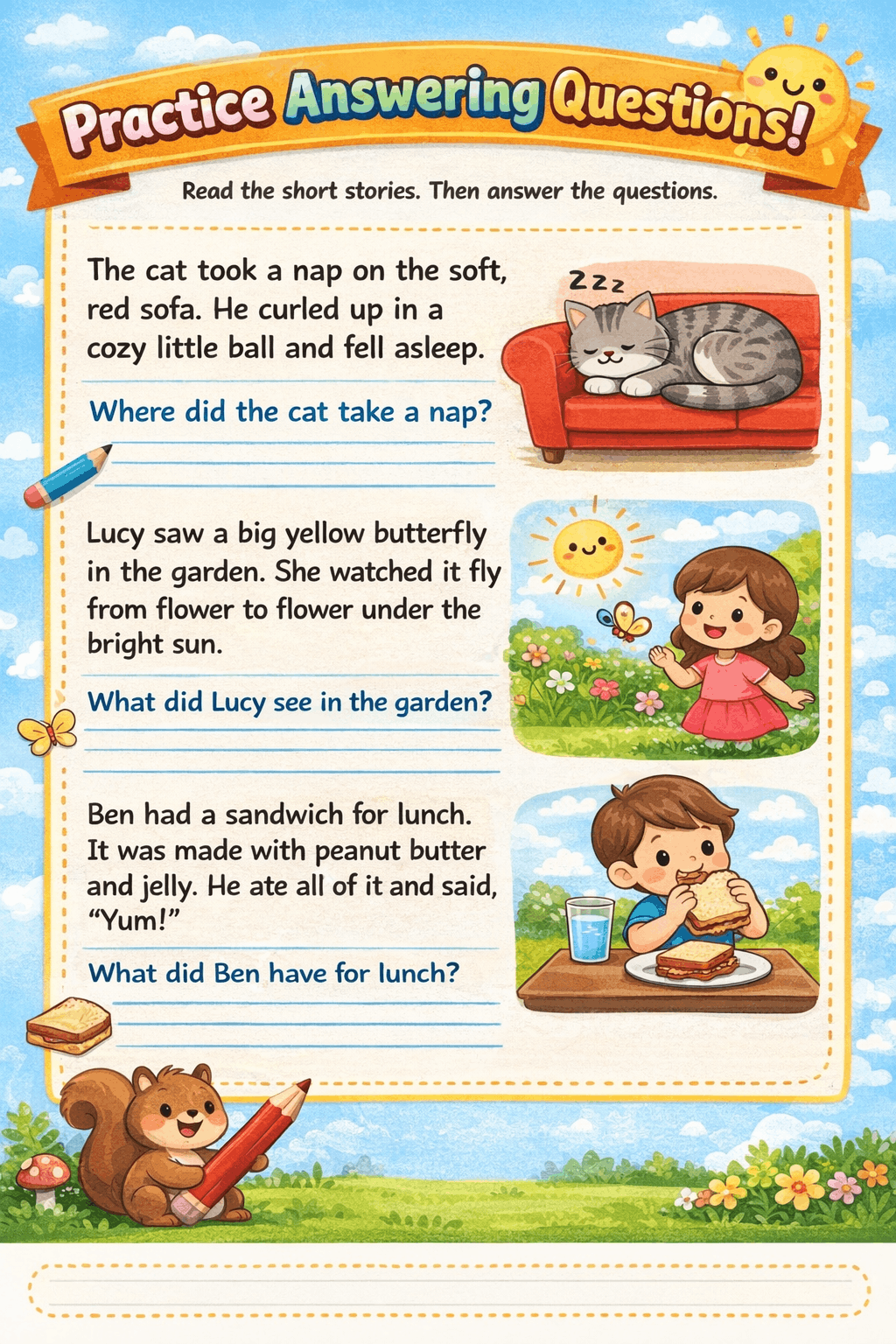Practice Answering Questions Worksheet 1st Grade